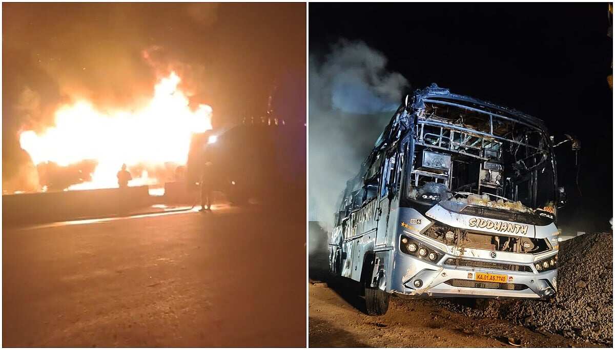 Karnataka: Private Bus Gutted by Fire Near Nelamangala - The South ...